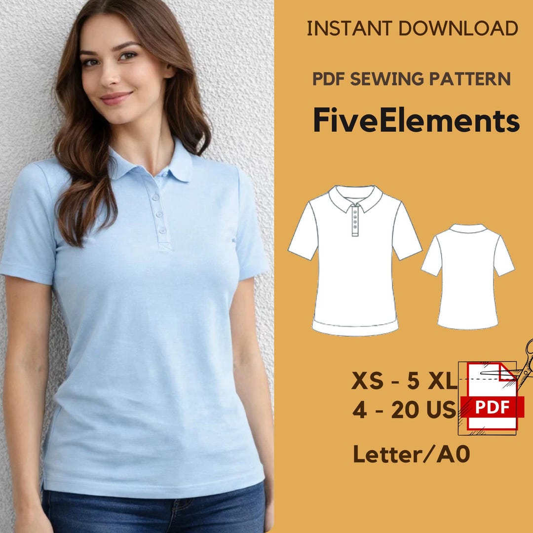 Women Polo Shirt Sewing Pattern PDF | Classic Collared Top | Short ...