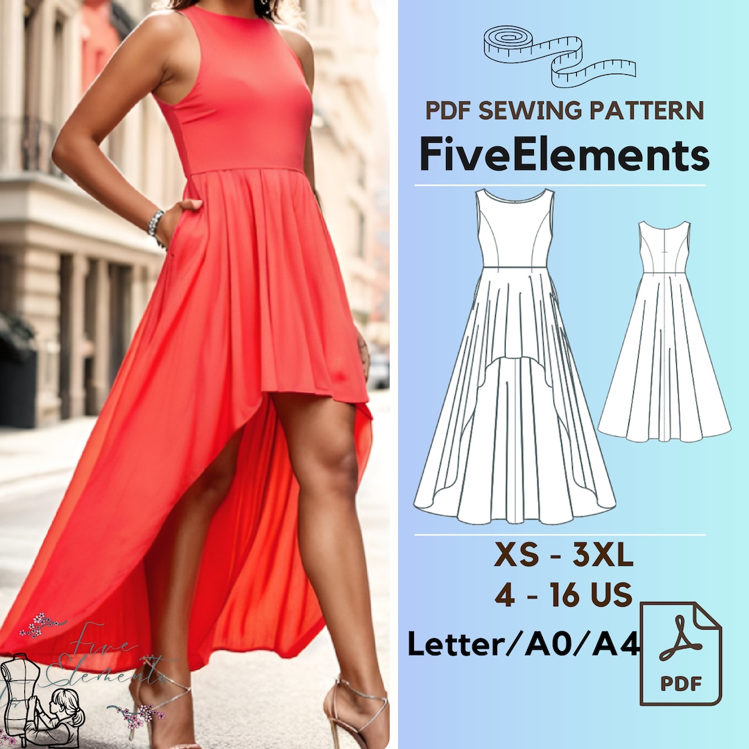 Dress PDF Sewing Pattern Ruffle Bridesmaid Long Dress Pattern Casual ...