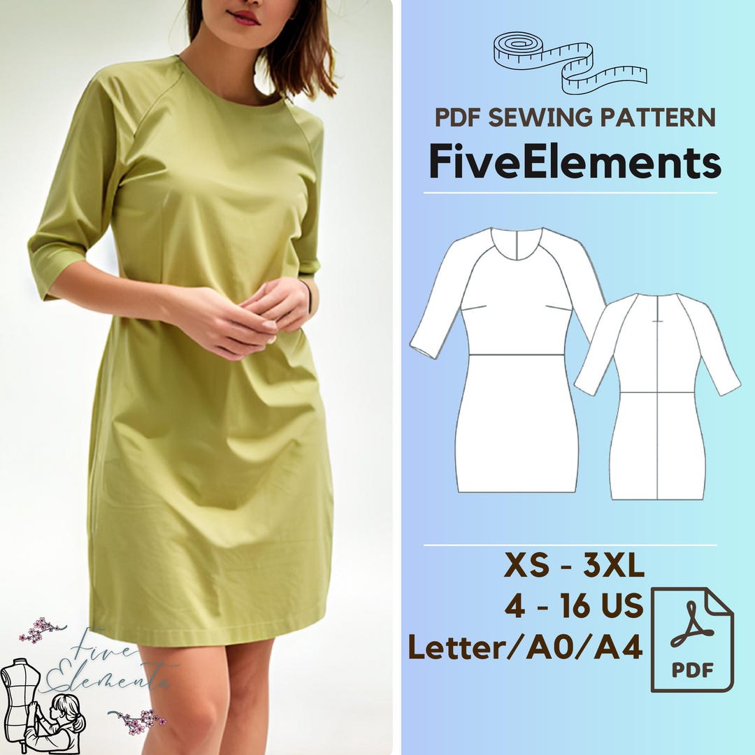 Elegant Dress Digital PDF Sewing Pattern Linen Dress XS-5XL Reglan ...
