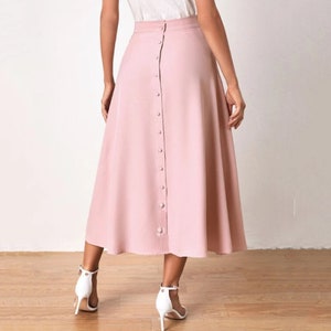Button Down Long Skirt PDF Pattern Pink Casual Skirt Sewing - Etsy