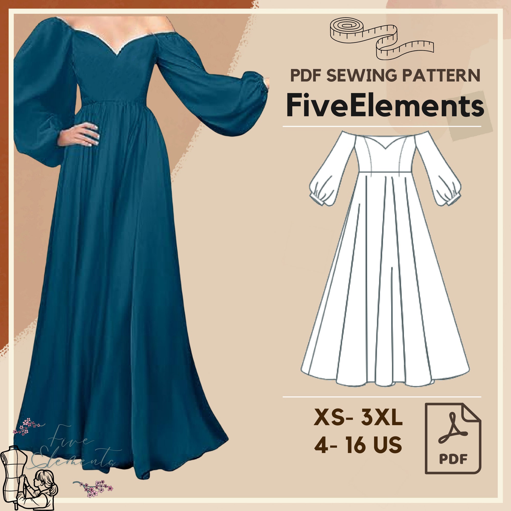 Women Long Midi Dress PDF Pattern Loose Puffy Sleeve Dress - Etsy