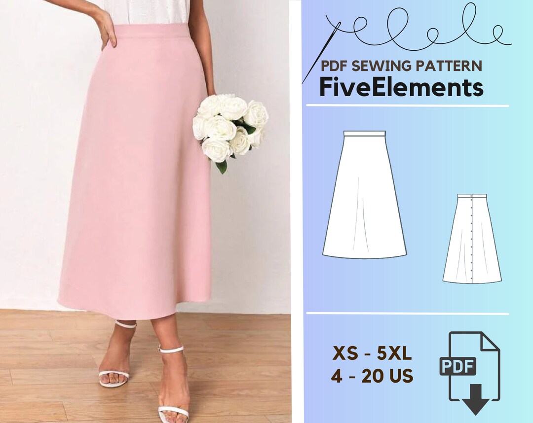Button Down Long Skirt PDF Pattern Pink Casual Skirt Sewing - Etsy