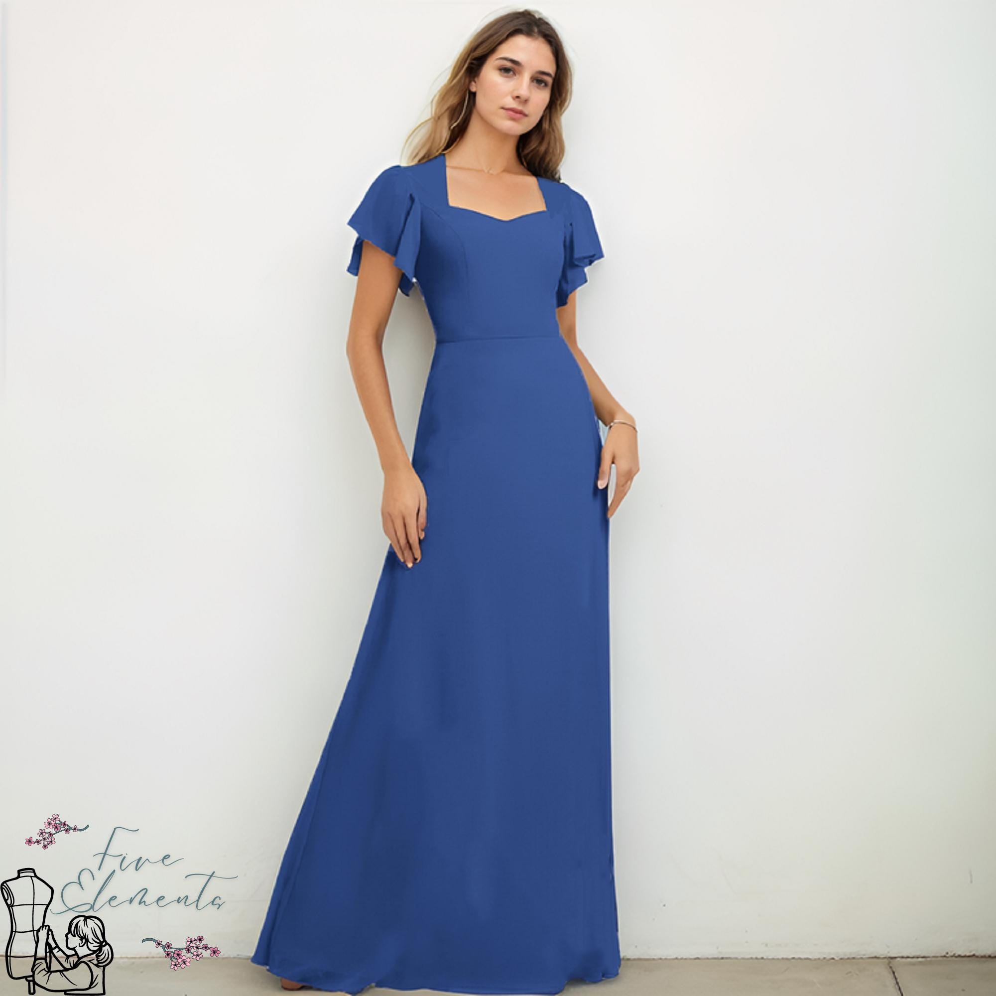A-line V-neck Floor-length Chiffon Bridesmaid Dress With Ruffle Full ...