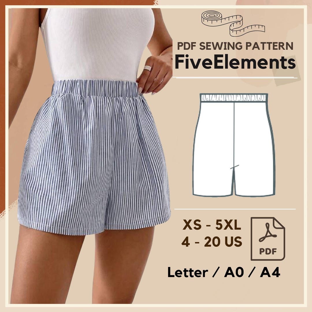 Women Loose Linen Shorts PDF Sewing Pattern Elastic Waist Shorts PDF ...