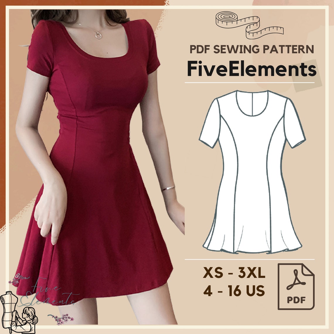 Simple Mini Dress PDF Sewing Pattern Summer Casual Ruffle - Etsy