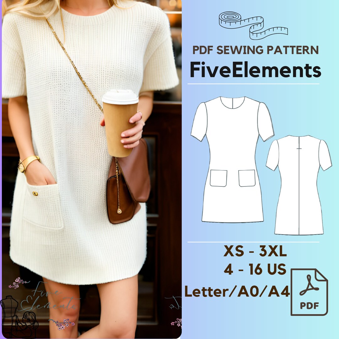 Summer Linen Dress PDF Sewing Pattern Simple Pockets Dress Easy Sewing ...
