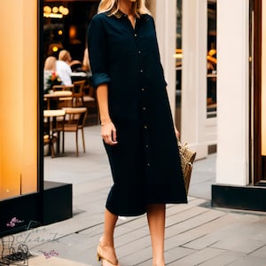 Women Button Down Long Tunic PDF Sewing Pattern Linen Blouse Dress PDF ...
