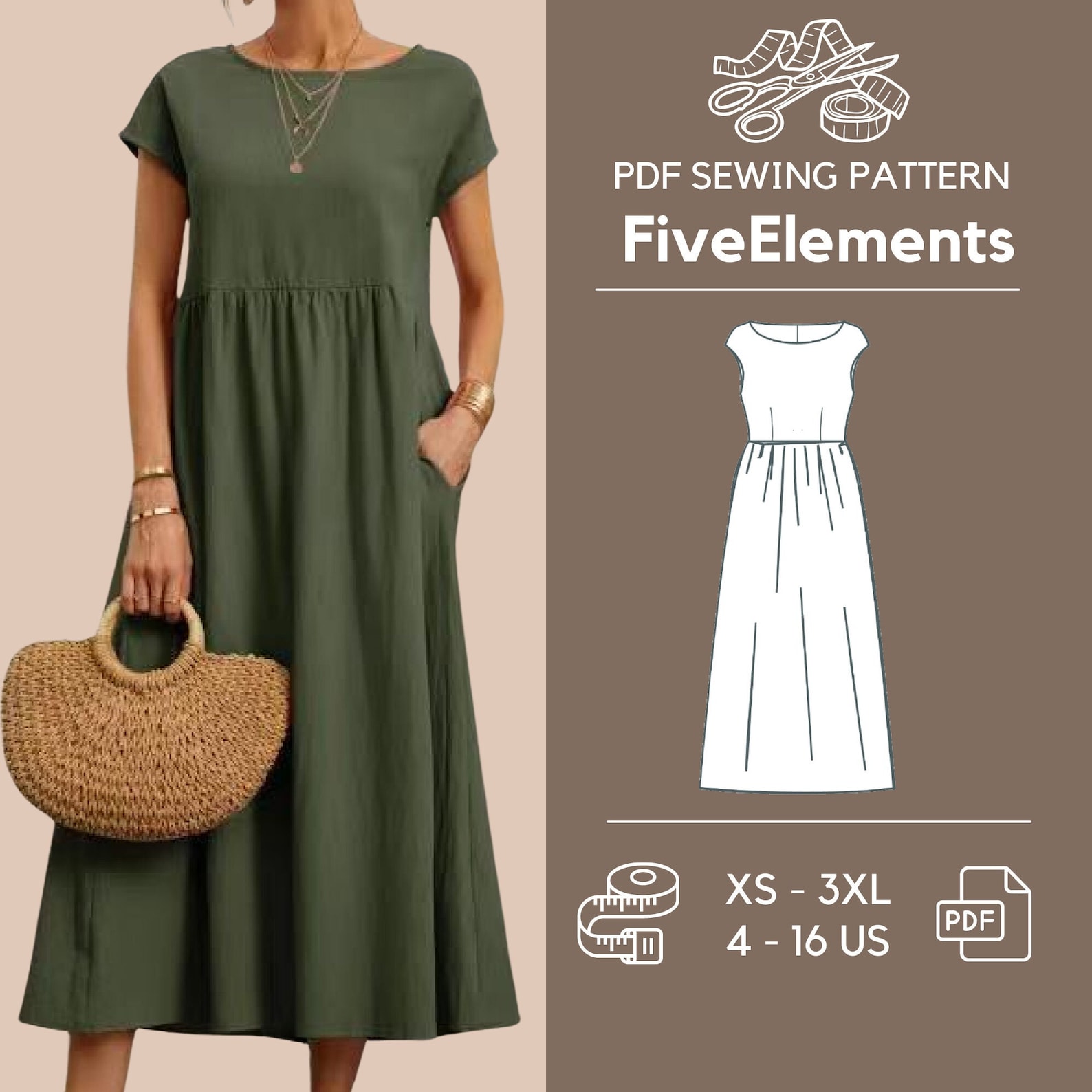 Women Linen Dress PDF Sewing Pattern Vintage Ruffled Dress - Etsy Australia