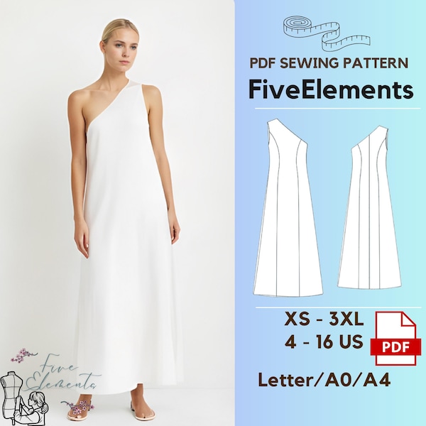 One Shoulder Dress Pattern - Etsy