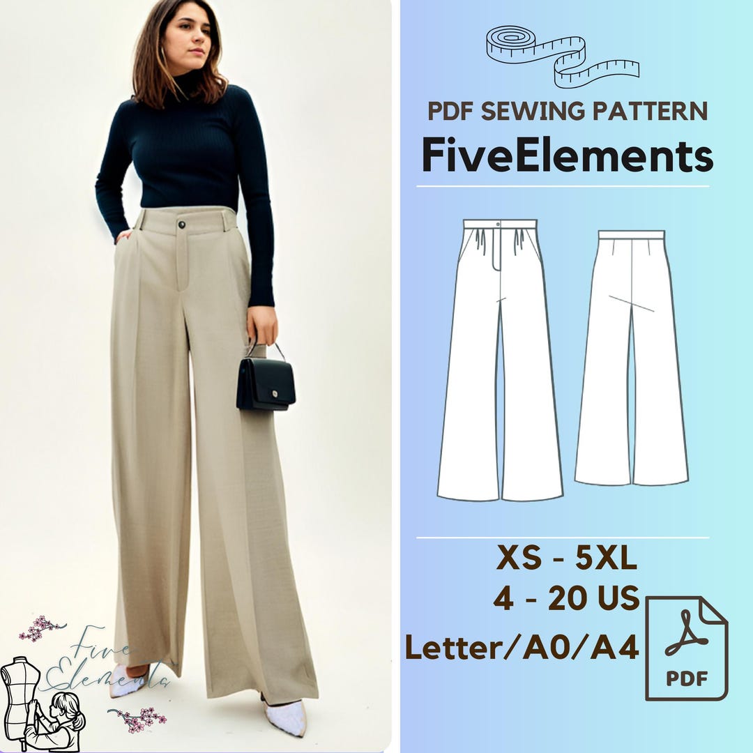 Pants Sewing Pattern PDF Flared Pants Pattern for Women's Linen Pants ...