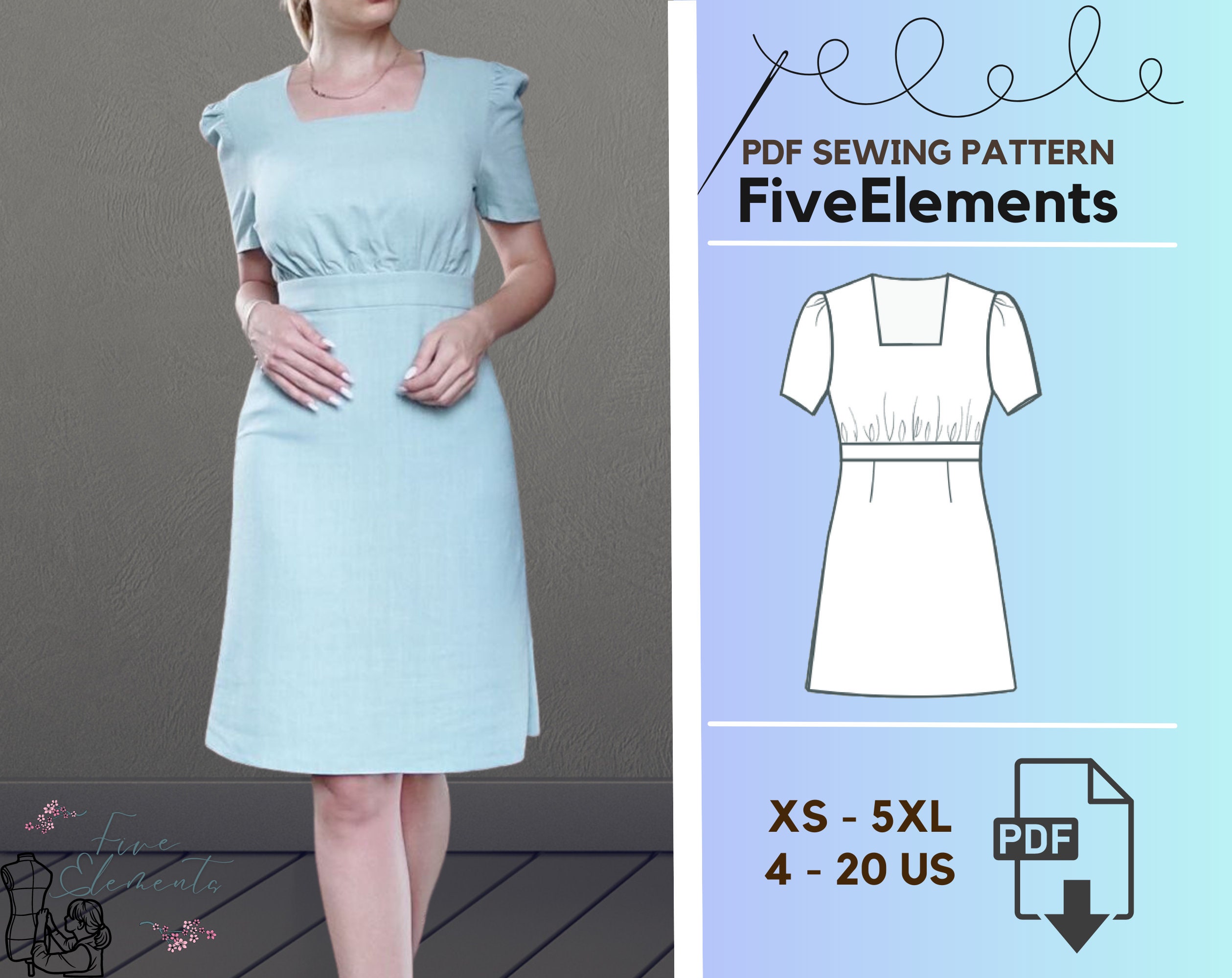 Women Short Sleeve Summer Dress PDF Sewing Pattern Square - Etsy