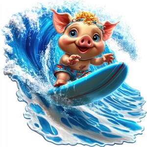 21 Piggy Surfing Clipart | Adorable Pig on a Surfboard for Summer Beach ...