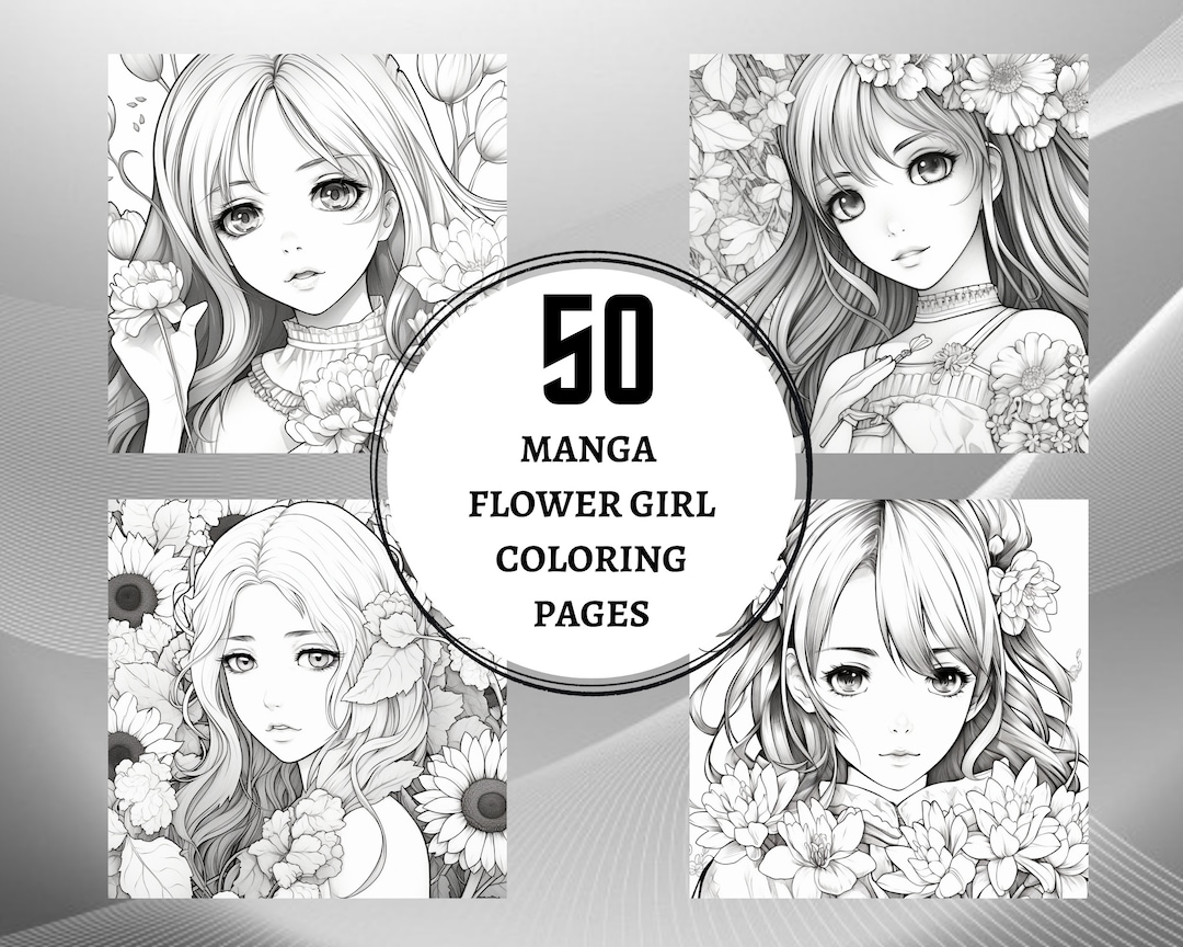 50 Manga Flower Gırl Colorıng Pages | Printable PDF A4 | Cute Kids ...