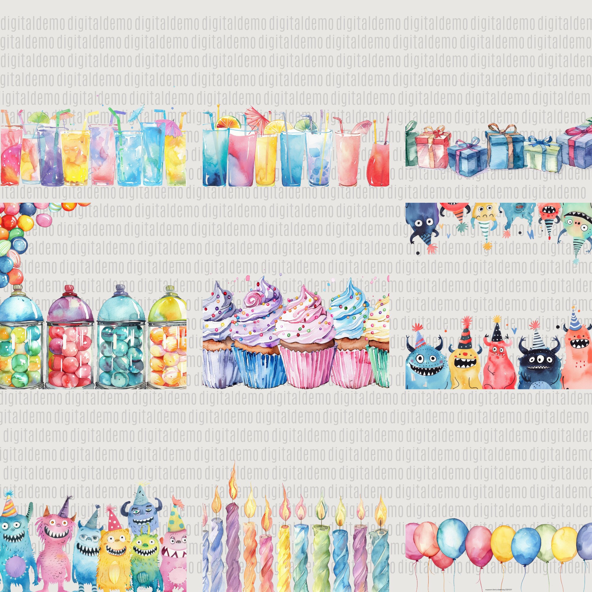 50 Watercolor Birthday Party Borders and Frames Clipart PNG Bundle ...