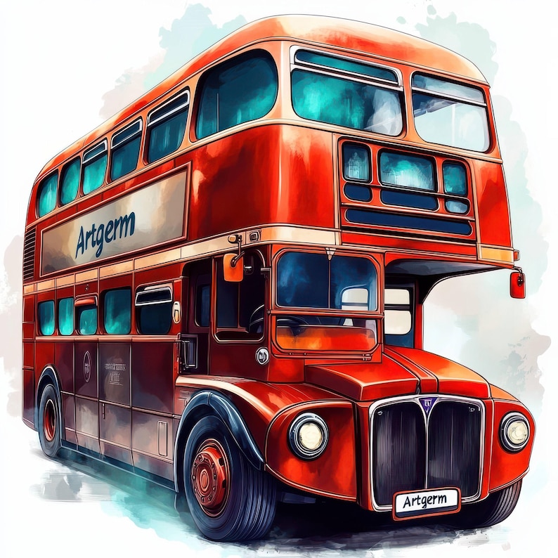 18 London Bus Clipart High Res Watercolor Jpgs | British Transport ...