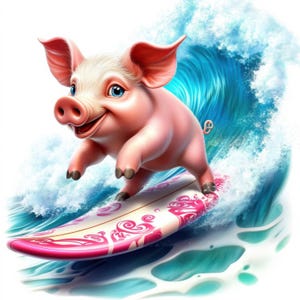 21 Piggy Surfing Clipart | Adorable Pig on a Surfboard for Summer Beach ...