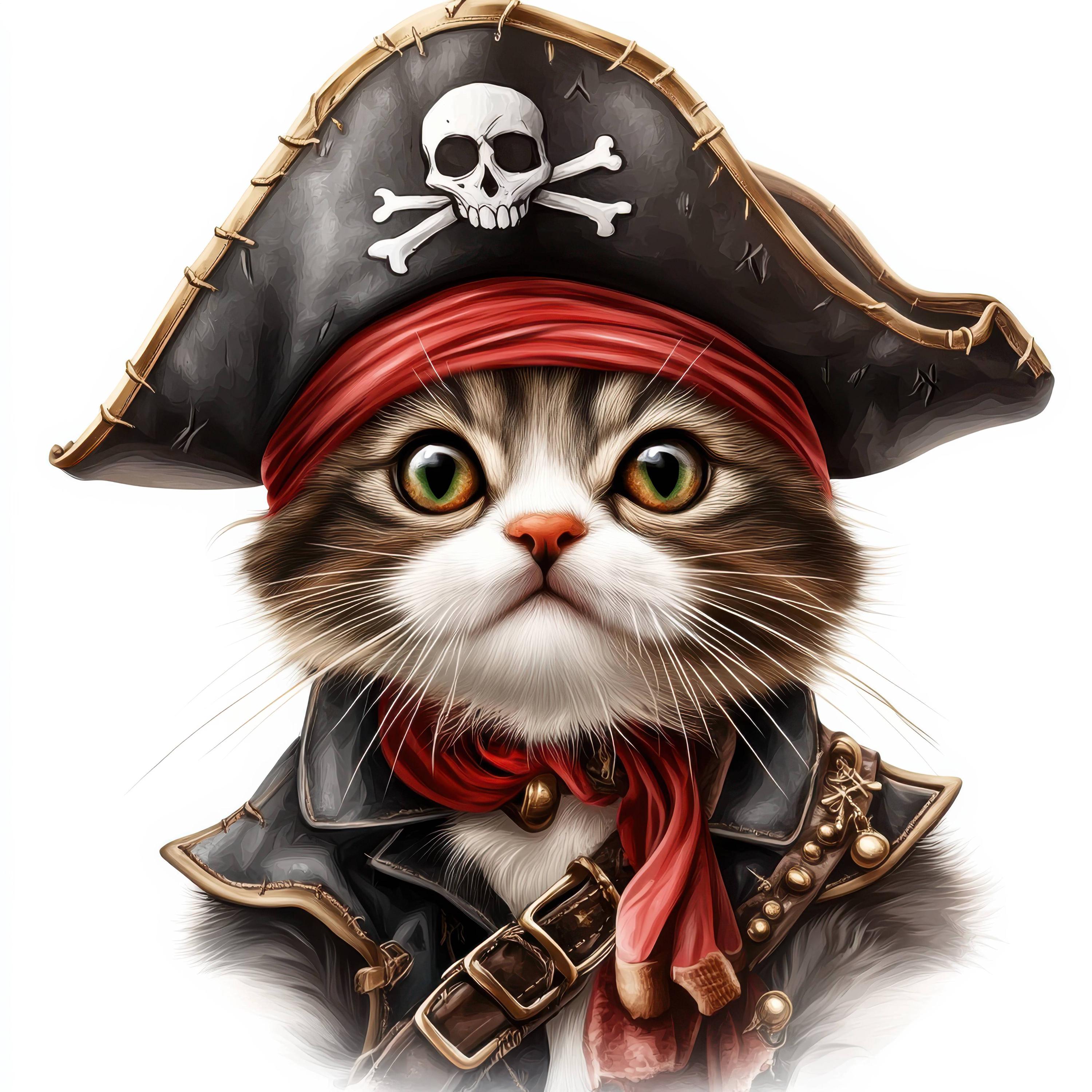 24 Pirate Cat Clipart – Adventurous Watercolor Jpgs | Cute Pirate Kitty ...