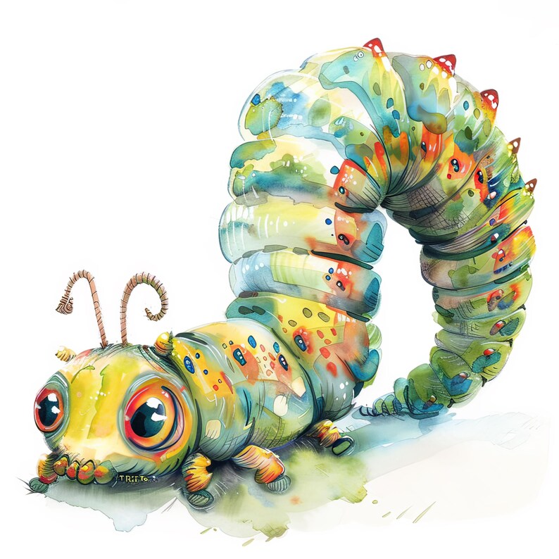 50 Watercolor Caterpillar Clipart PNG Bundle - - Personal and ...