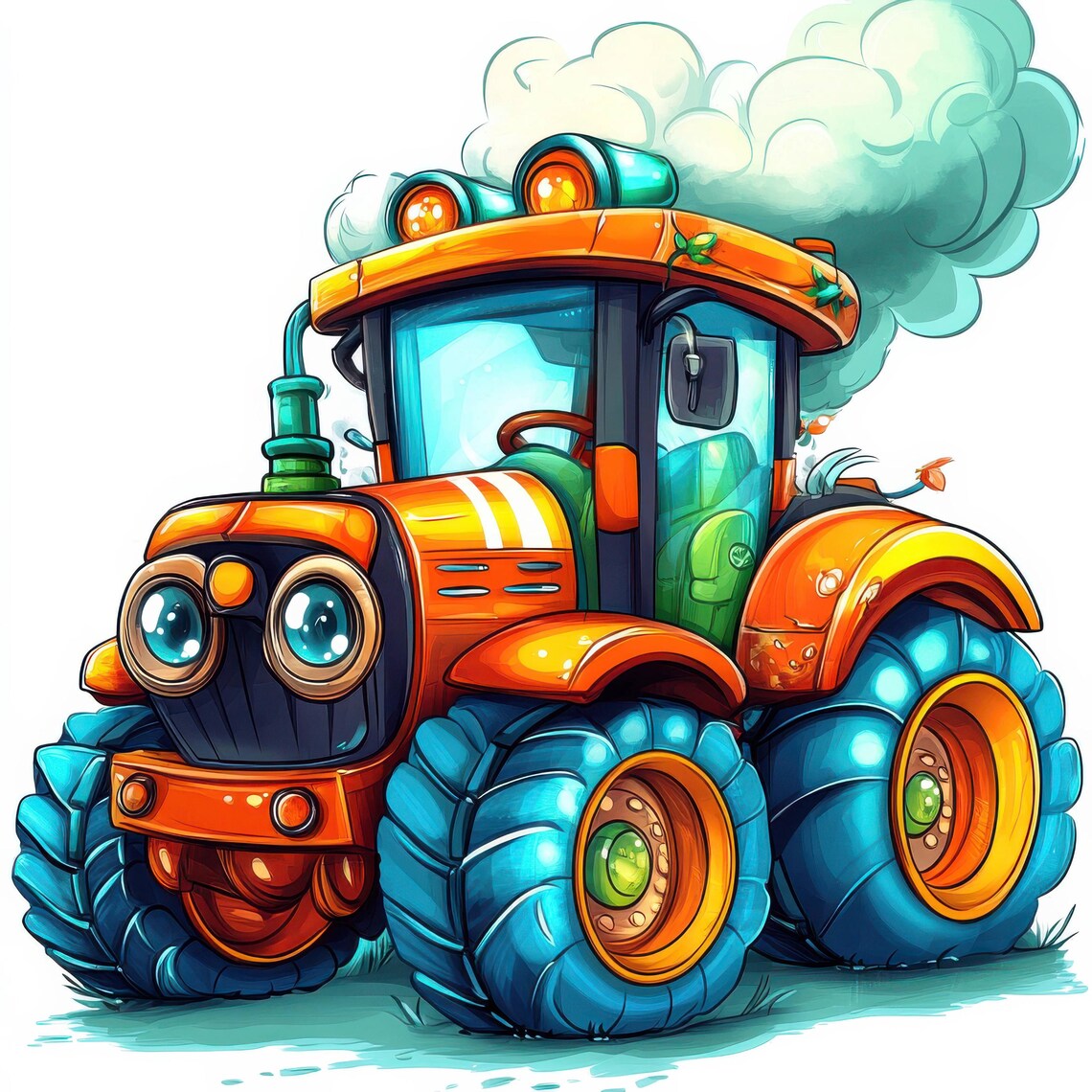 24 Cute Cartoon Tractor Clipart – High Res Watercolor Jpgs | Farm ...