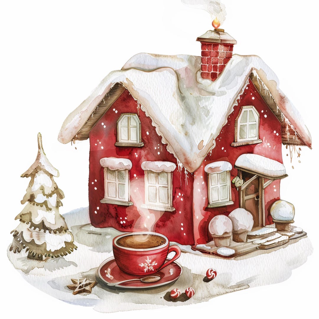 50 Watercolor Christmas House Clipart PNG Bundle - - Personal and ...