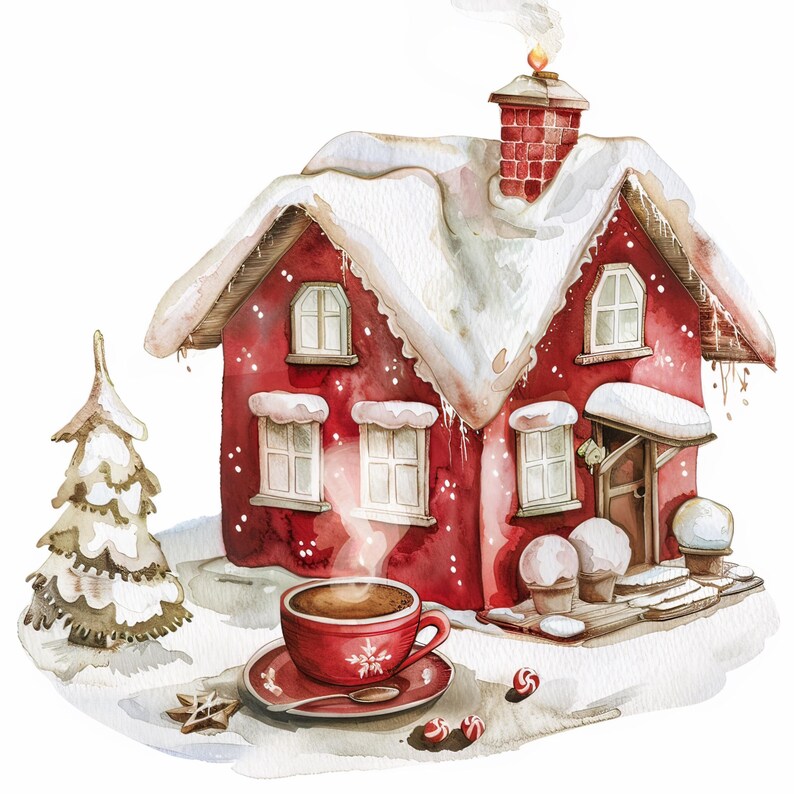 50 Watercolor Christmas House Clipart PNG Bundle - - Personal and ...