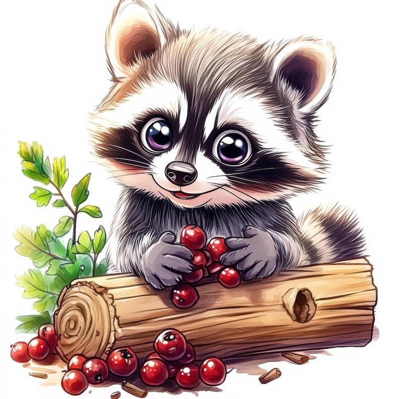 24 Cute Raccoon Clipart – High Res Watercolor Jpgs | Woodland Animal ...