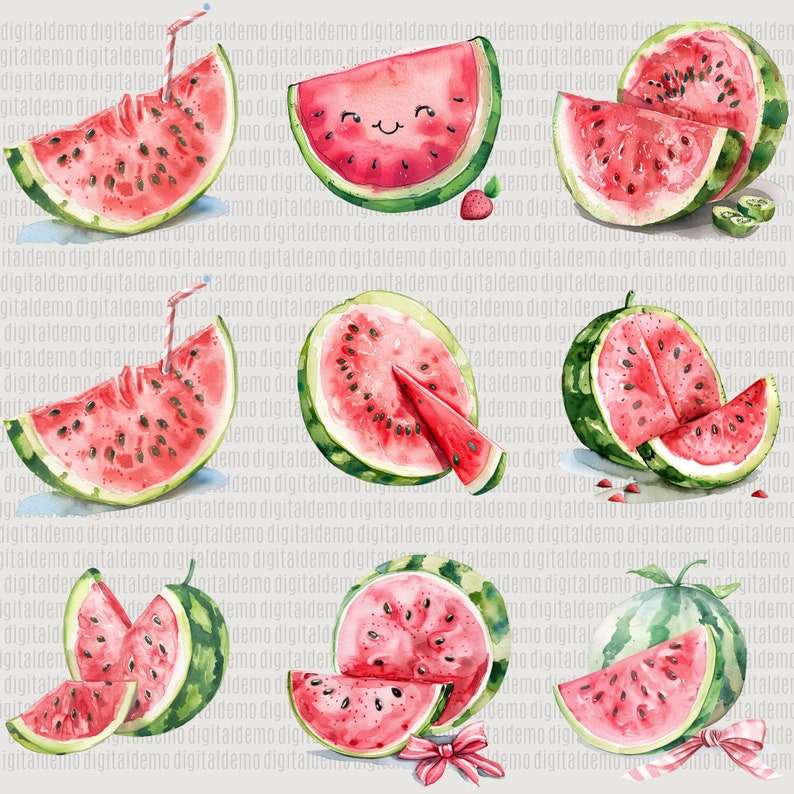 50 Watercolor Pink Watermelon Clipart PNG Bundle - - Personal and ...
