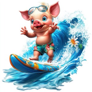 21 Piggy Surfing Clipart | Adorable Pig on a Surfboard for Summer Beach ...