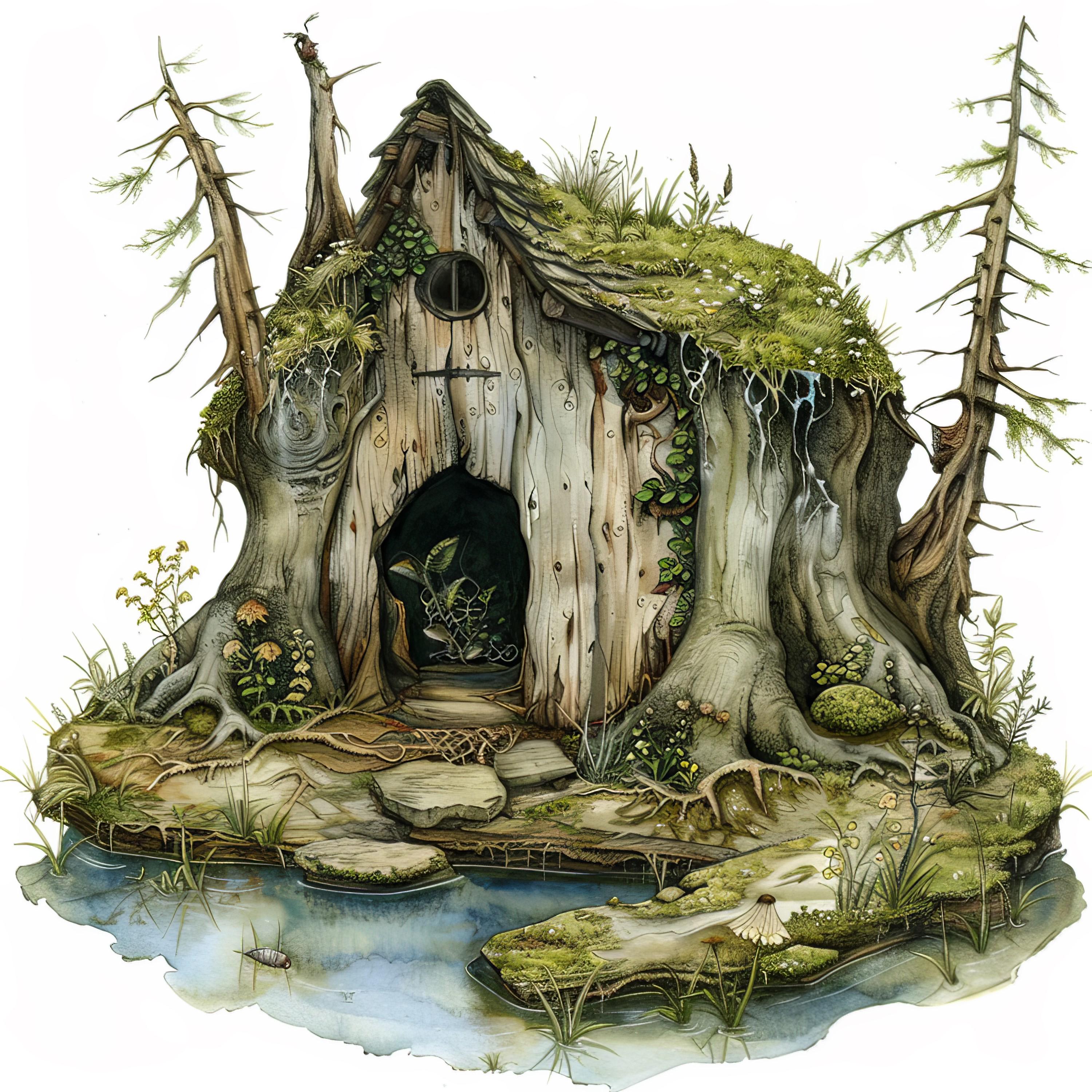 Mystical Swamp Cottage Clipart 25 High Res Watercolor JPG Junk Journals ...