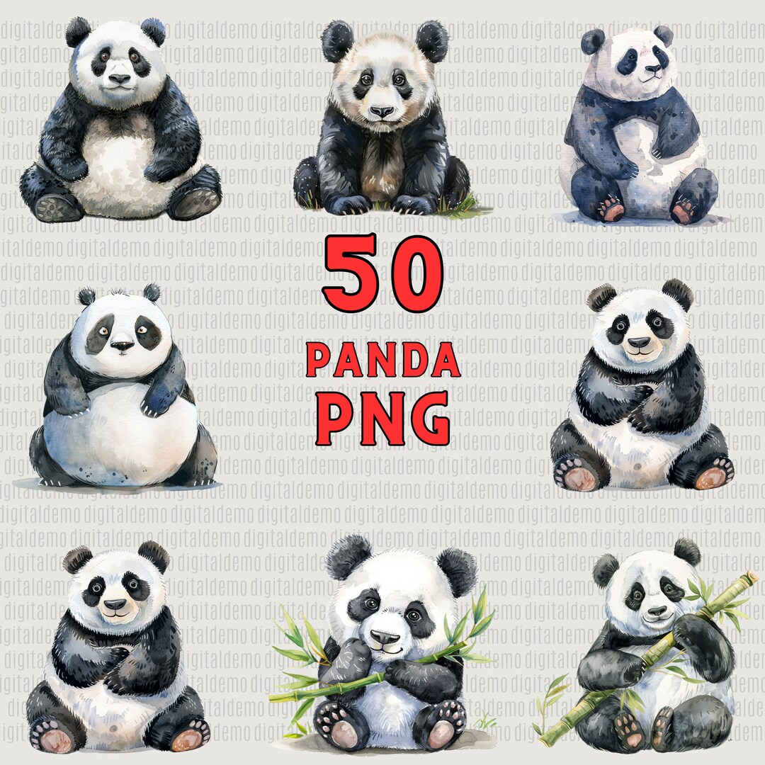 50 Watercolor PANDA Clipart PNG Bundle - - Personal and Commercial Use ...