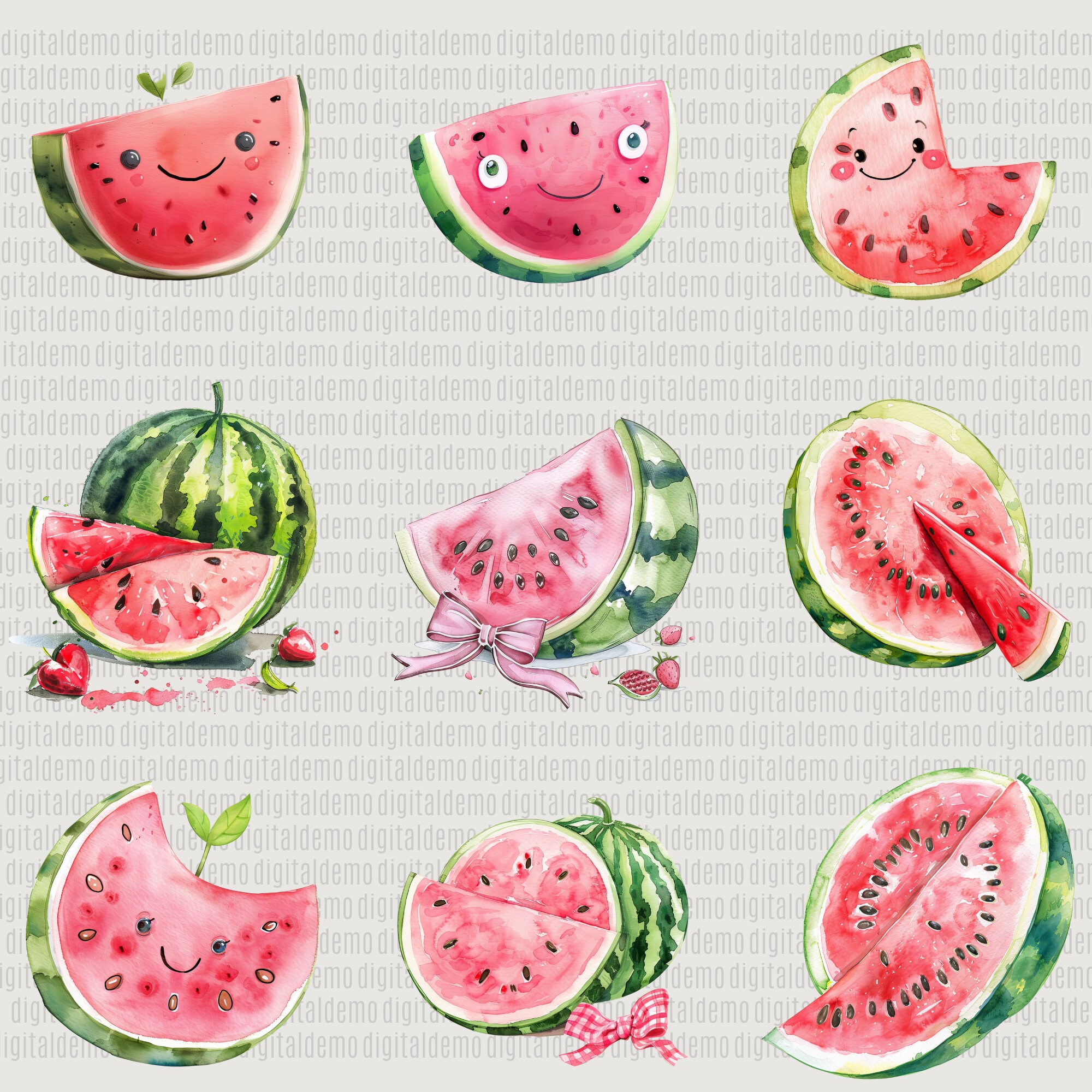 50 Watercolor Pink Watermelon Clipart PNG Bundle - - Personal and ...