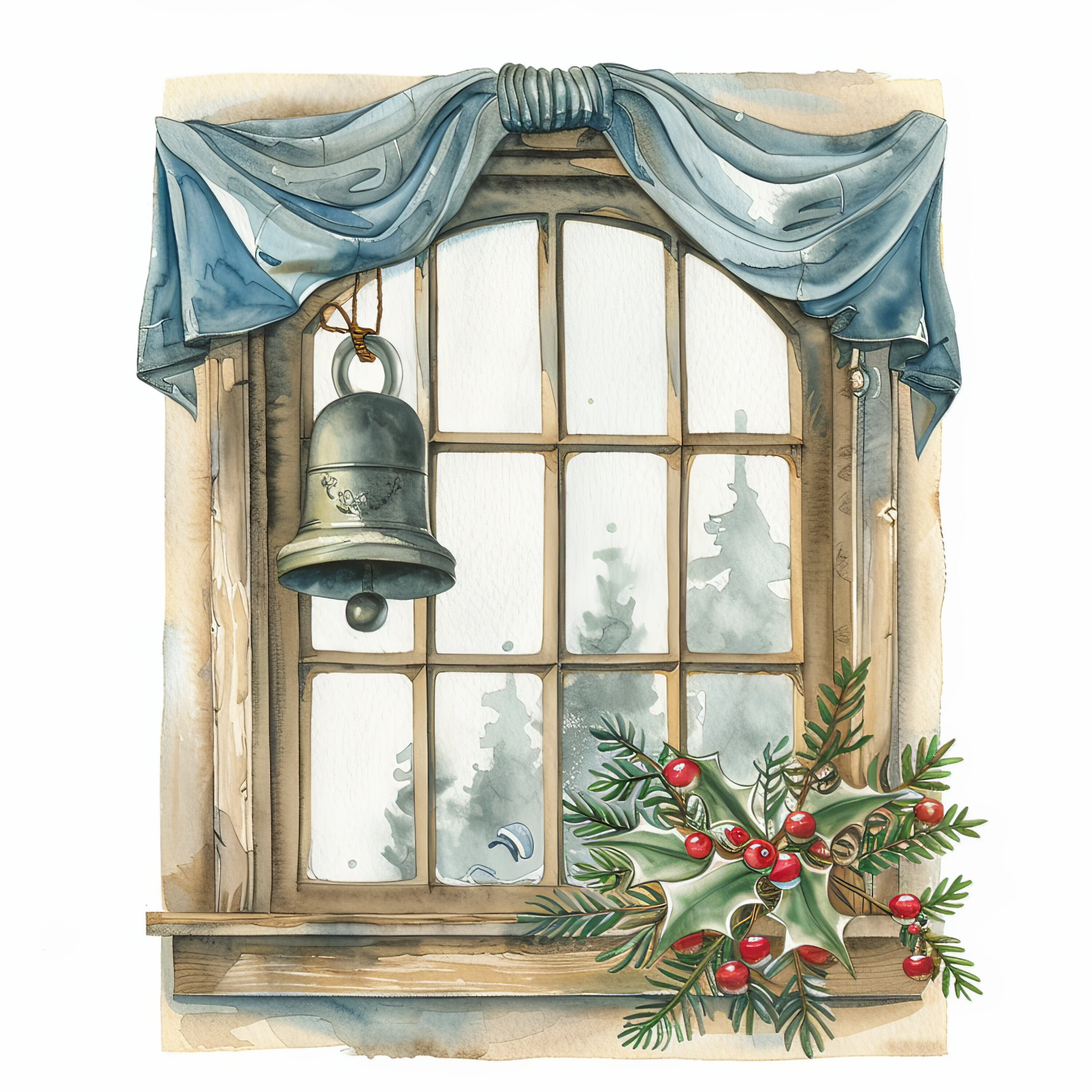 50 Watercolor Christmas Window Clipart PNG Bundle Personal and ...