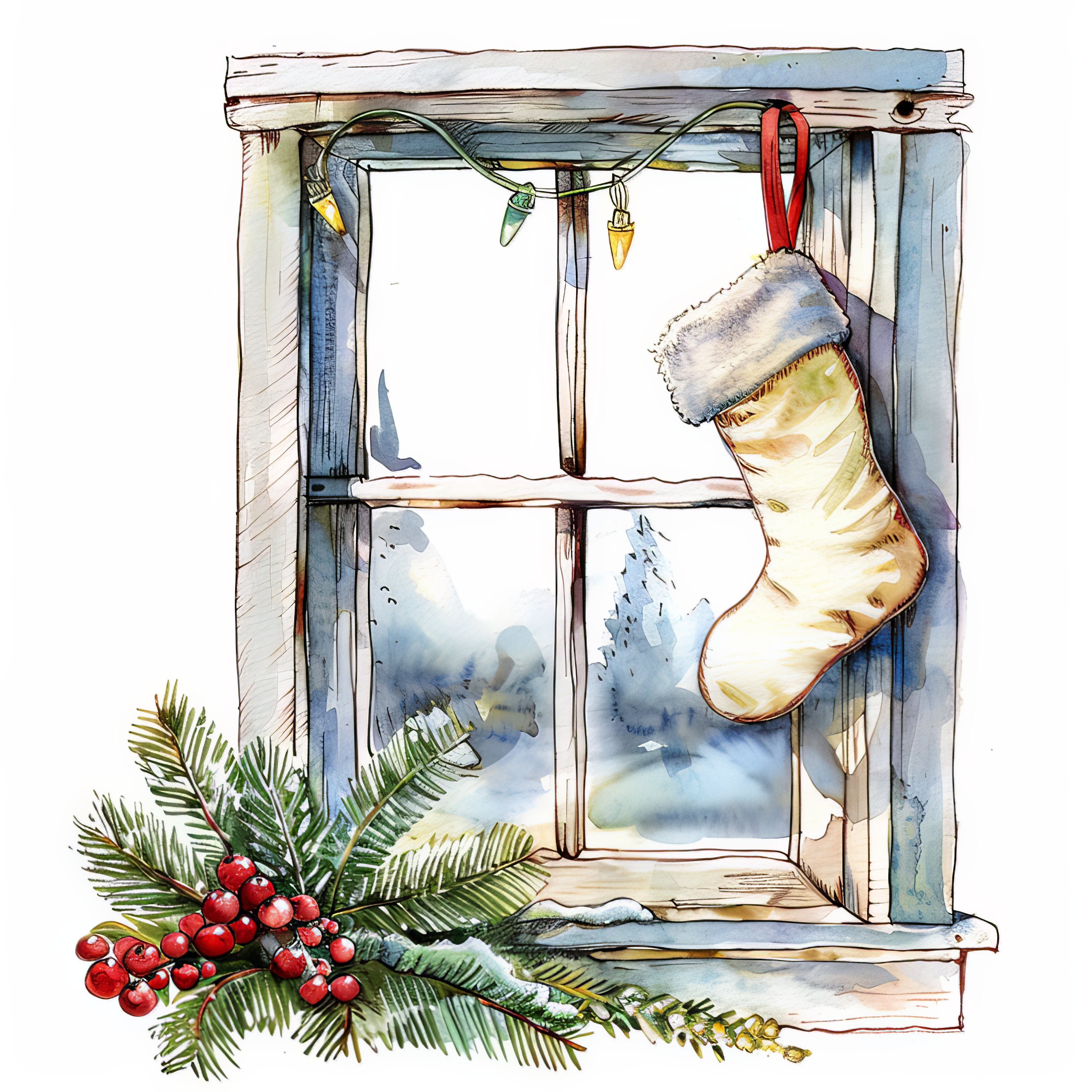 50 Watercolor Christmas Window Clipart PNG Bundle - - Personal and ...