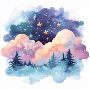 13 Starry Night Clipart | Dreamy Watercolor Starry Night Illustrations ...