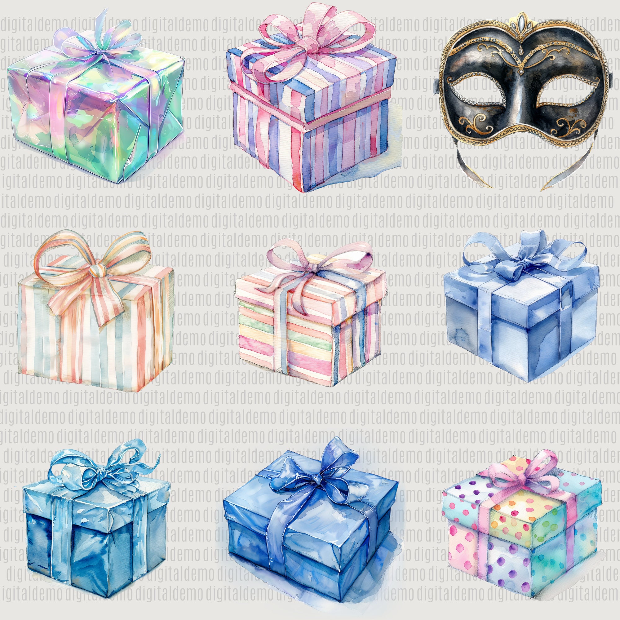 50 Watercolor Gift Box Clipart PNG Bundle - - Personal and Commercial ...