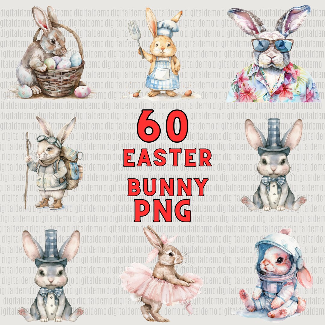 Watercolor Easter Bunny Clipart PNG Easter Rabbit Clip Art Easter ...