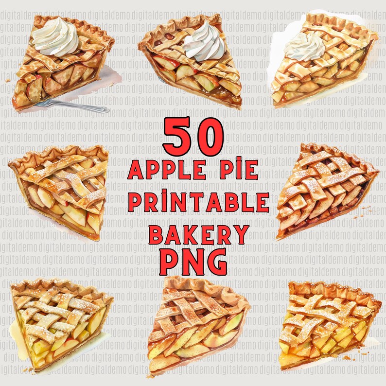 50 Watercolor Apple Pie Printable, Bakery Clipart PNG Bundle ...