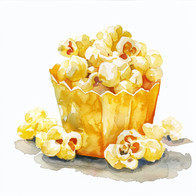 Movie Night Popcorn Clipart 25 High Res Watercolor Jpg Junk Journals ...