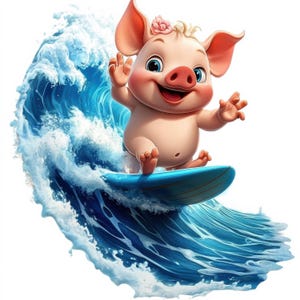 21 Piggy Surfing Clipart | Adorable Pig on a Surfboard for Summer Beach ...