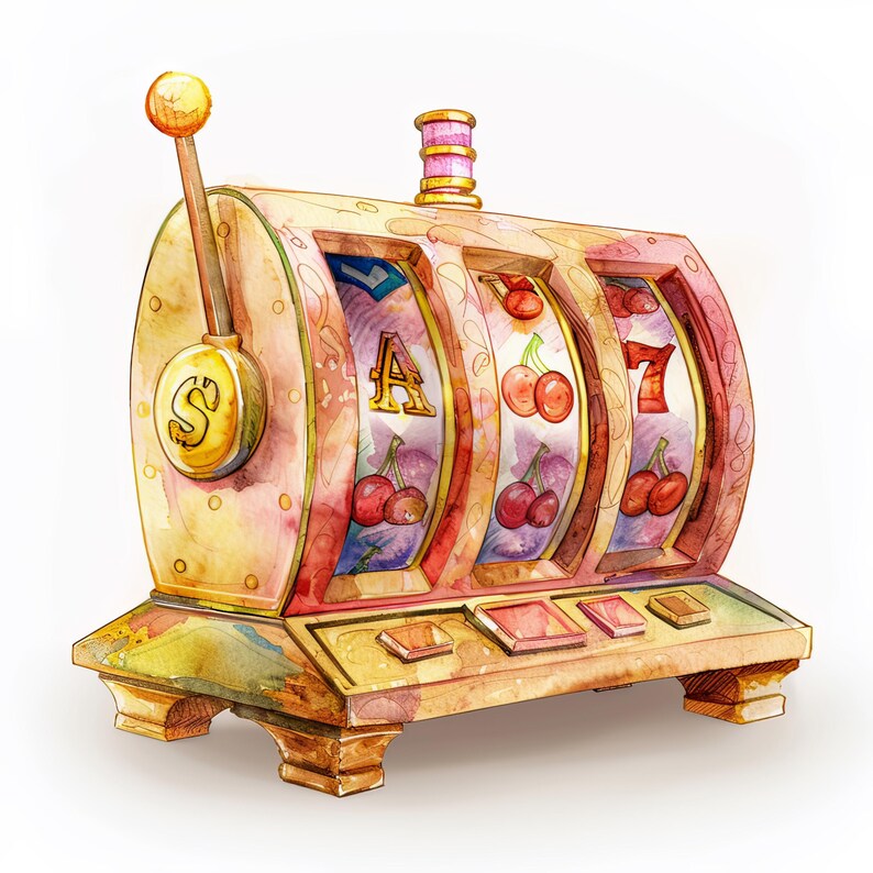 Classic Slot Machines Clipart 25 High Res Watercolor JPG Junk Journals ...