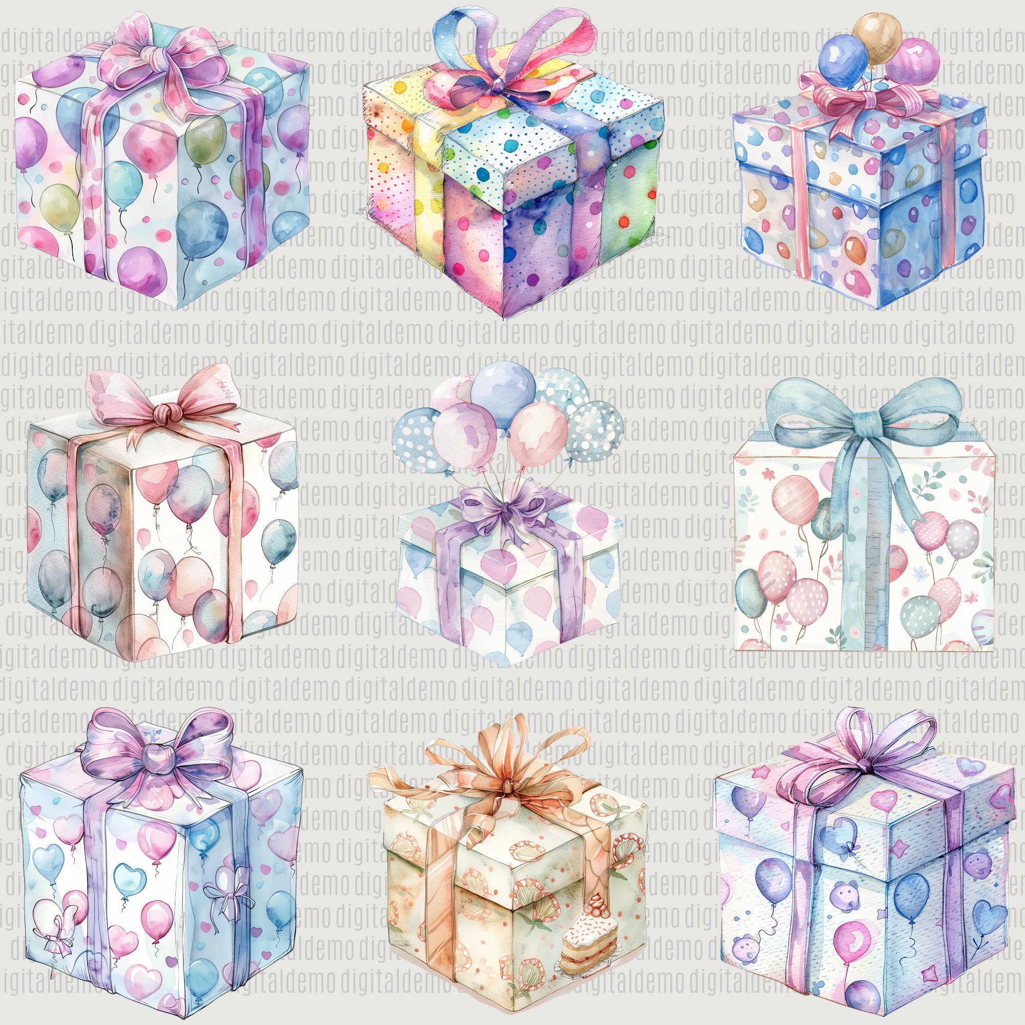 50 Watercolor Gift Box Clipart PNG Bundle - - Personal and Commercial ...