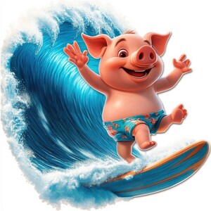 21 Piggy Surfing Clipart | Adorable Pig on a Surfboard for Summer Beach ...
