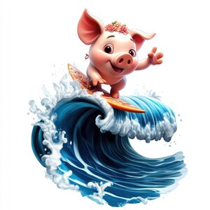 21 Piggy Surfing Clipart | Adorable Pig on a Surfboard for Summer Beach ...