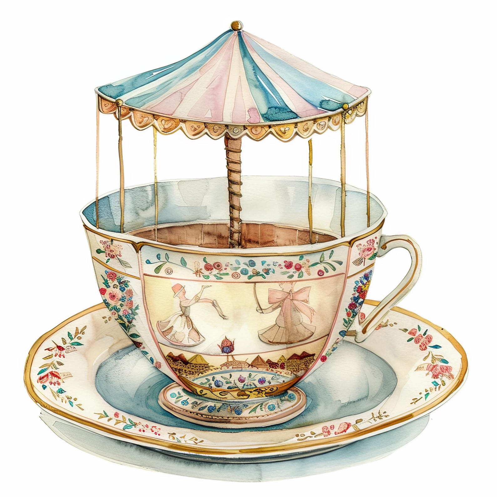 Vintage Tea Cups 50 Clipart High Res Watercolor Jpgs for Junk Journals ...