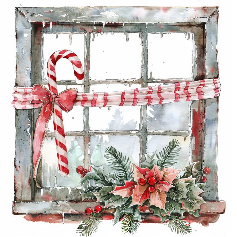 50 Watercolor Christmas Window Clipart PNG Bundle - - Personal and ...