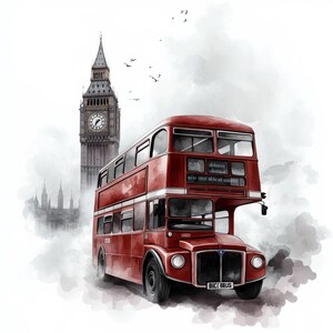 18 London Bus Clipart High Res Watercolor Jpgs | British Transport ...