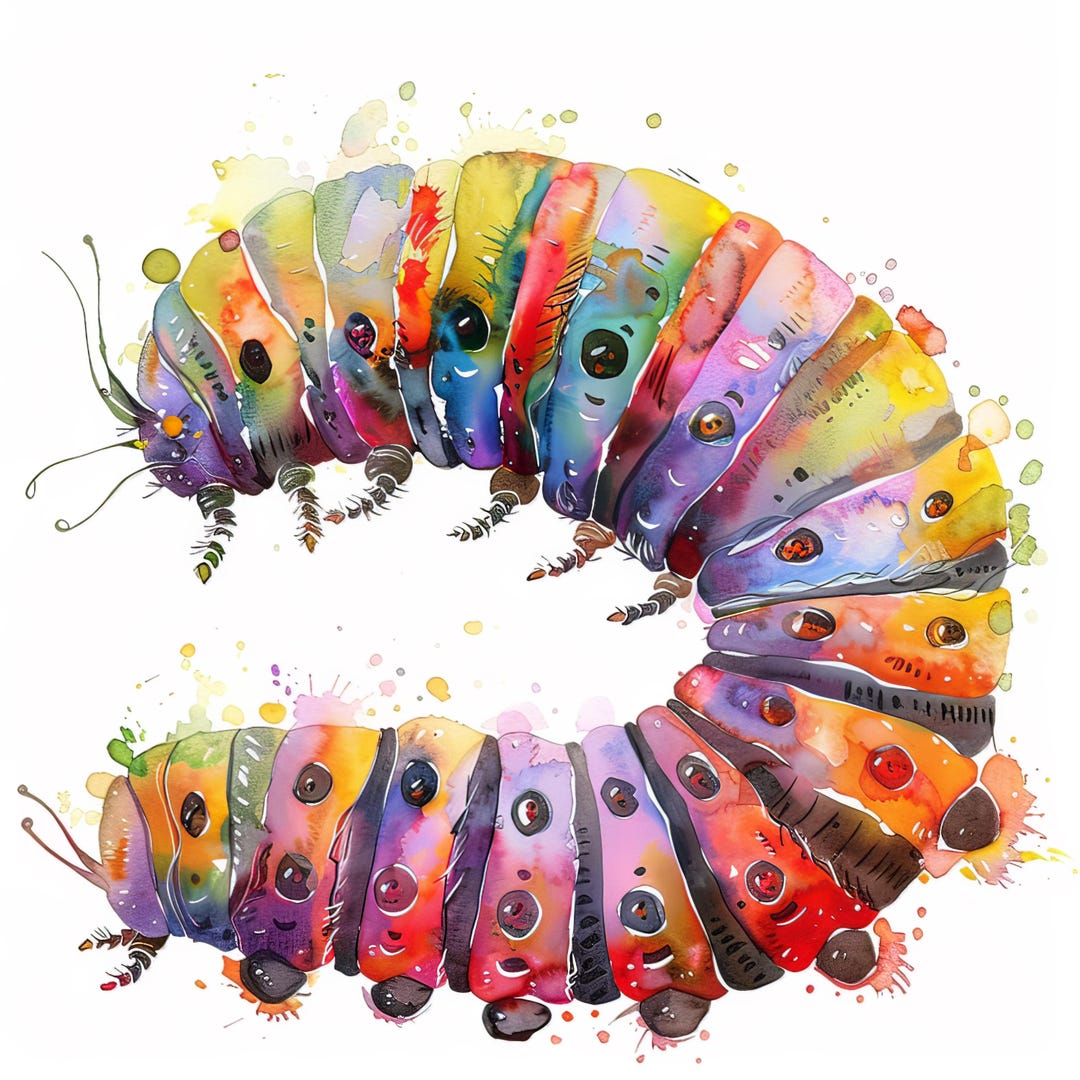 50 Watercolor Caterpillar Clipart PNG Bundle - - Personal and ...