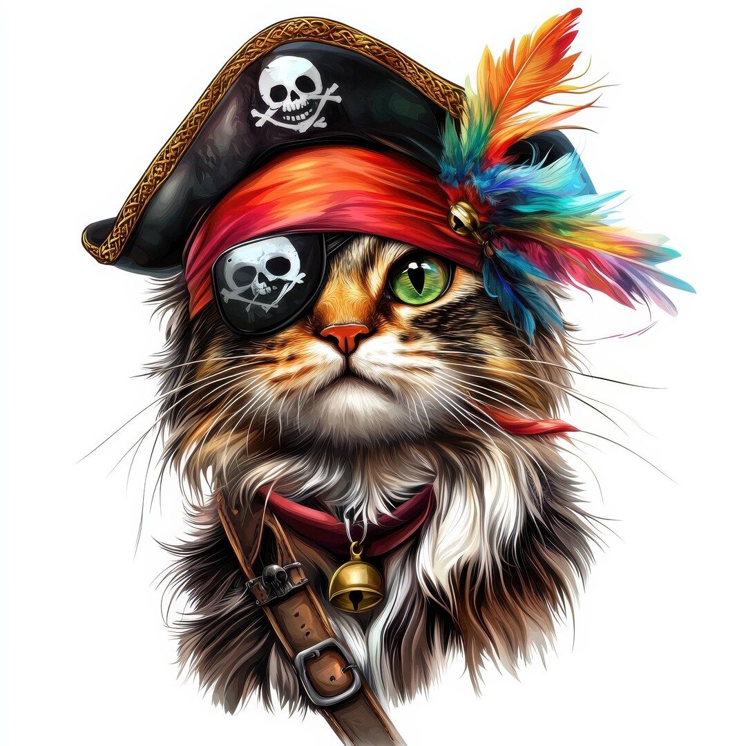 24 Pirate Cat Clipart – Adventurous Watercolor Jpgs | Cute Pirate Kitty ...