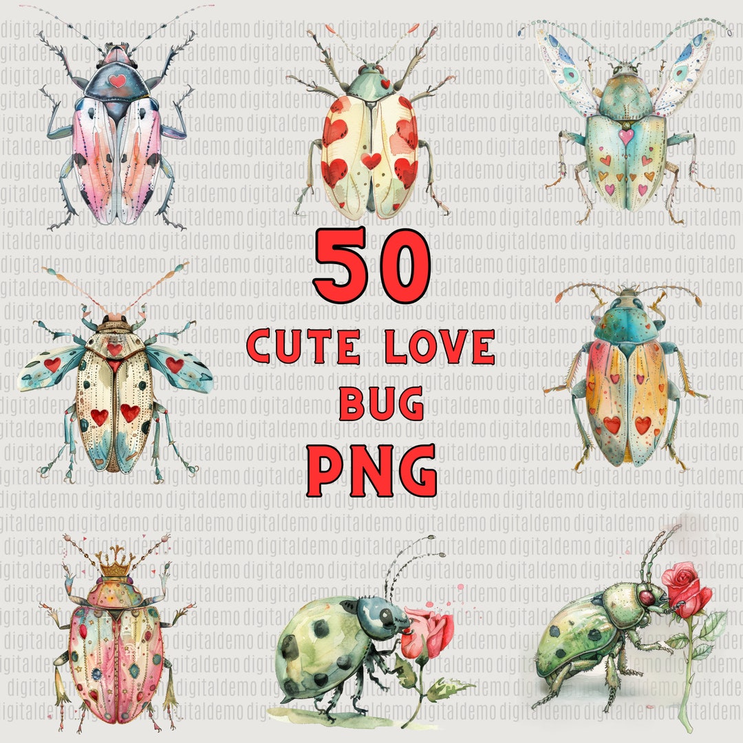 50 Watercolor Cute Love Bug Clipart PNG Bundle - - Personal and ...