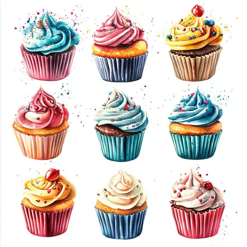 25 Sprinkled Cupcake Digital Clipart | High-resolution | Fun Designs ...